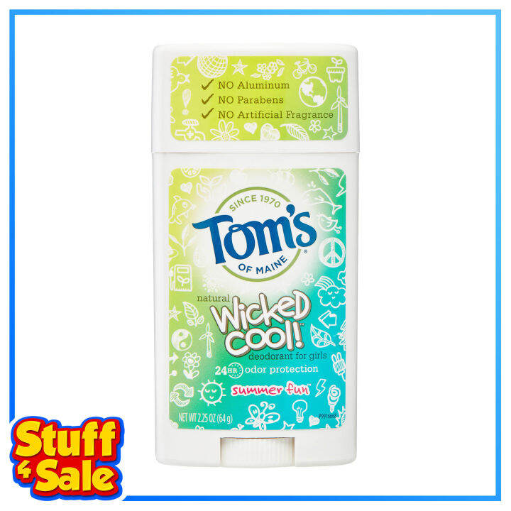 Tom's of Maine Wicked Cool Girl's Deodorant Stick, Summer Fun, 2.25 Oz ...
