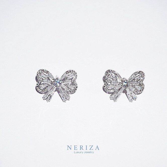 Neriza Jewelry/ต่างหูเพชรสังเคราะห์ดีไซสโบว์ ประกายเทียบเท่าเพชรแท้ NE091 | Lazada.co.th