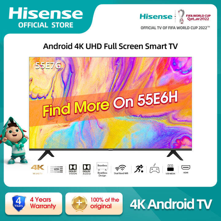 Hisense 55 inch Full Screen 4K UHD Android Smart TV-Bezelless Design-Dolby Audio-Bluetooth-USB ...