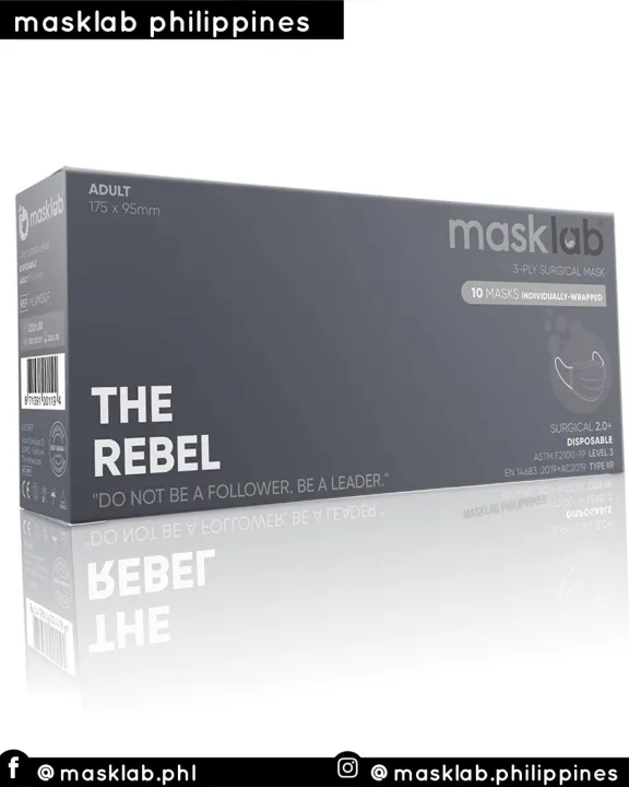masklab : THE REBEL ( GREY/ GRAY ) : ADULT 3-PLY SURGlCAL MASK 2.0 MINIMAL COLLECTION ( BOX OF ...