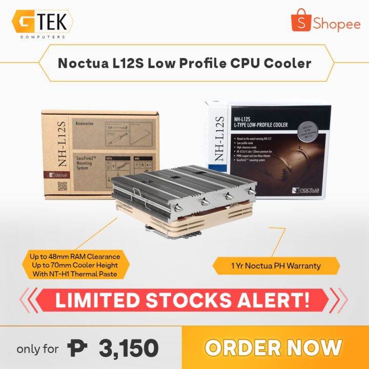 Noctua NH-L12S Low Profile 70mm AMD Intel CPU Cooler w/ NT-H1 Thermal ...