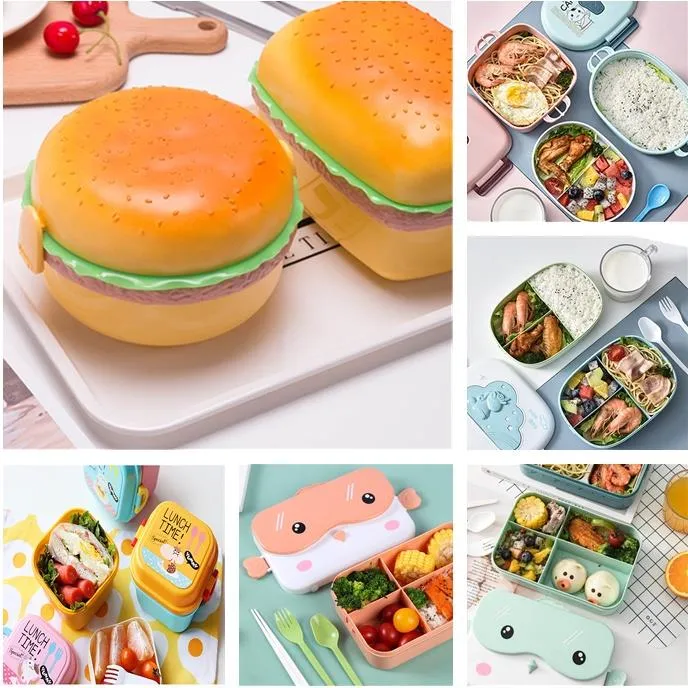 ☢ NTPH Hamburger Lunch Box Kid Bento Box Food Container Creative Burger ...