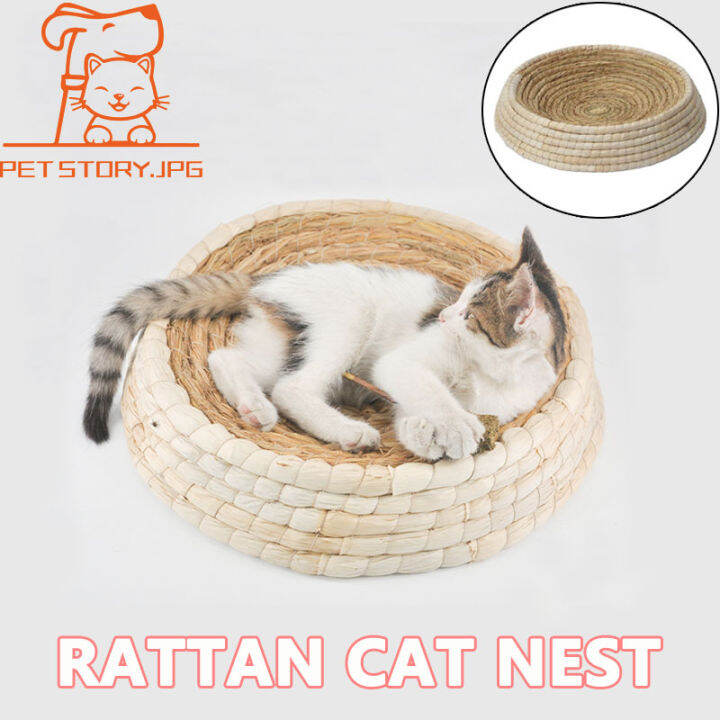 Rattan pet litter straw woven cat house cat bed cat scratching board ...