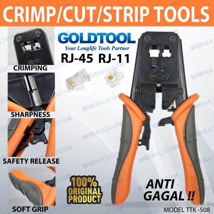CRIMPING DOUBLE RJ45 & RJ11 ANTI GAGAL GOLDTOOL TTK-508 / PREMIUM ...
