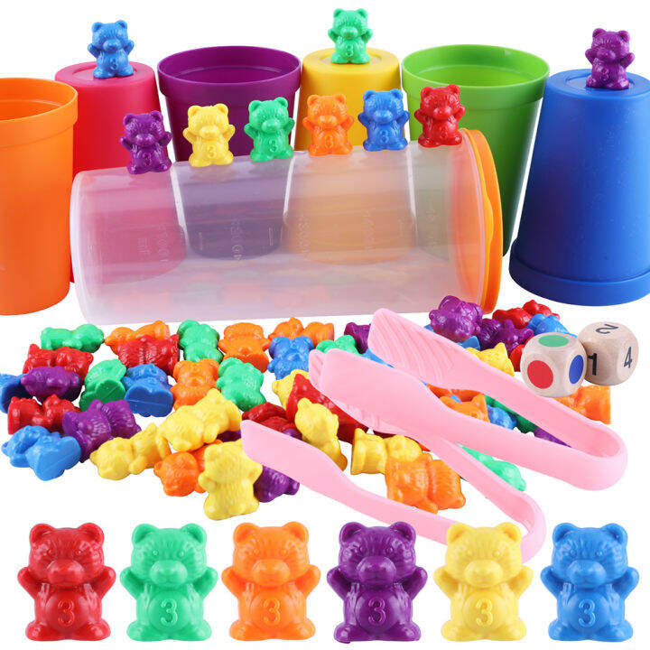 70 Pcs Counting Bears With Stacking Cups Rainbow Bear Counters With ...