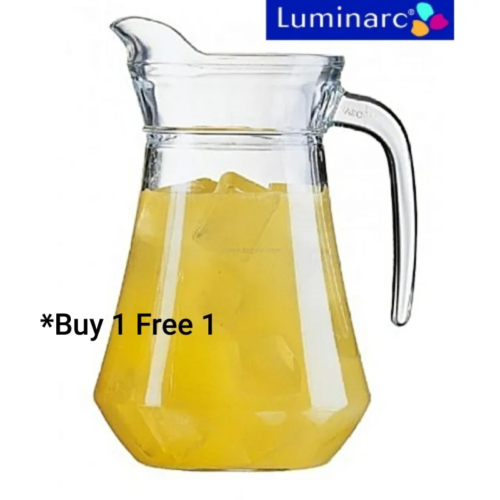 Luminarc Glass Jug 1 Litre Water Juice Pitcher 2 unit Plastic Lid Gelas ...
