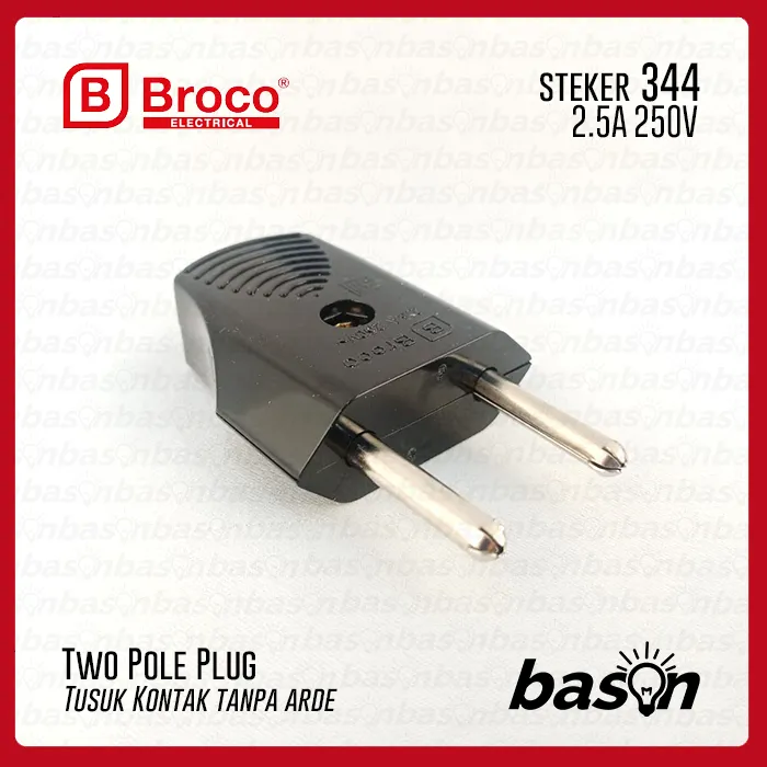 BROCO 344LN STD 2-Pole Plug 2.5A 250V Black - Steker / Tusuk Kontak ...