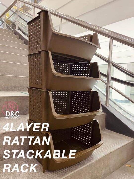 CHAN PLASTIKAN 4 LAYER RATTAN STACKABLE RACK | Lazada PH