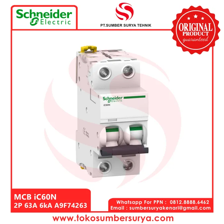 MCB Mini Circuit Breaker iC60N 2P 63A 6kA Saklar Listrik ON OFF ...