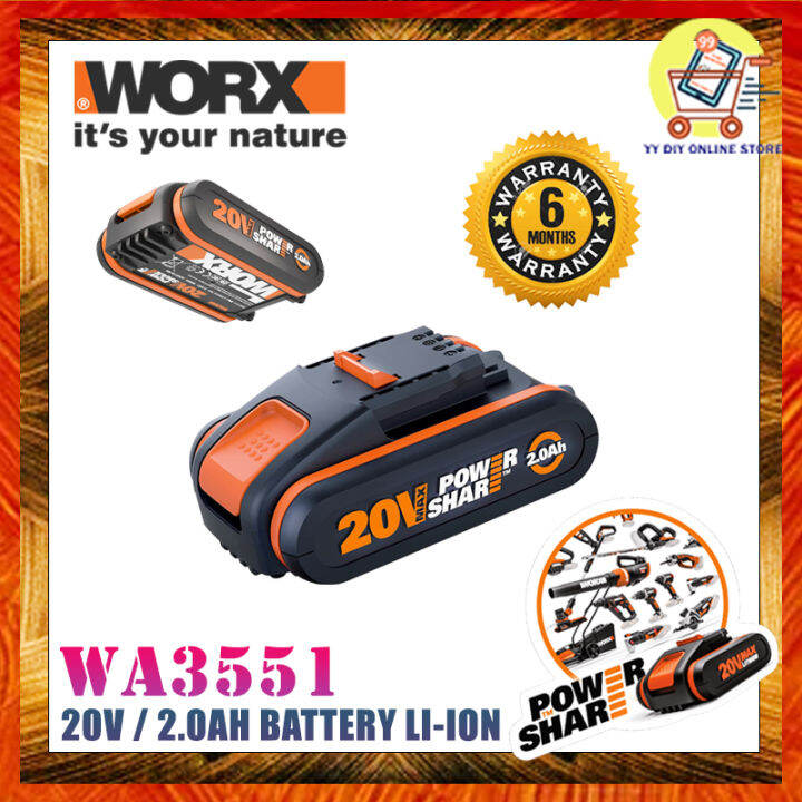 WORX WA3551 20V 2.0Ah Battery LI-ION ( Build In Battery Life Indicator ...