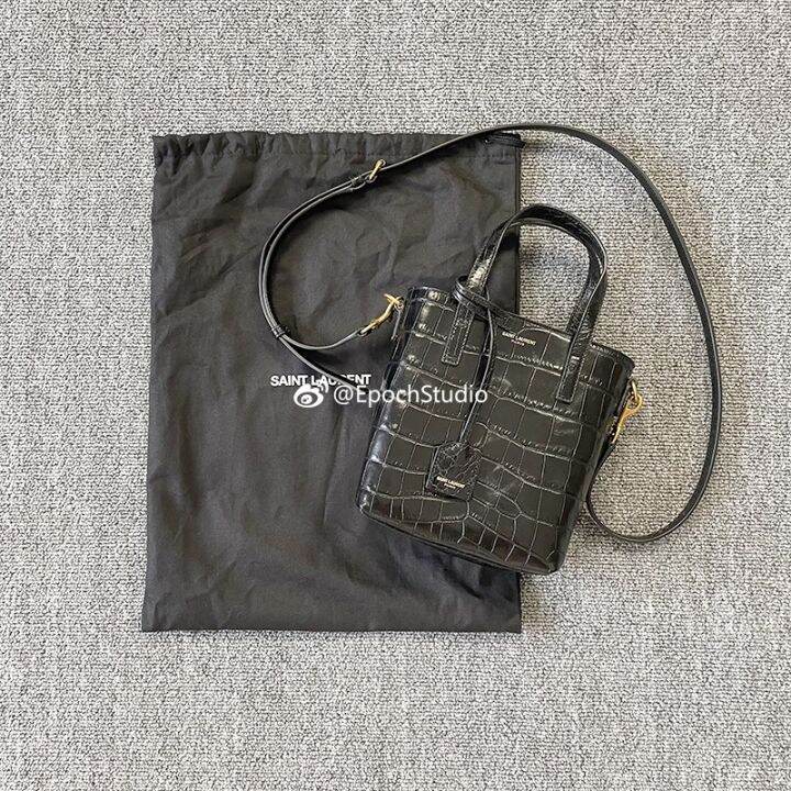 sale！YSL Black Gold Crocodile Embossed mini tote Bucket Bag Handheld ...