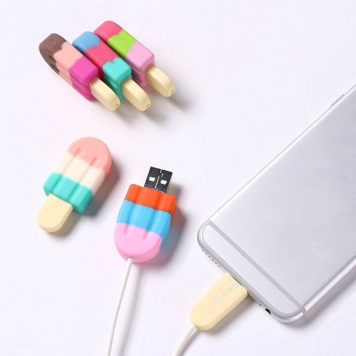 NEW Silicone Cute ice cream cable organizer for iphone cable protector ...