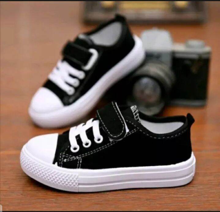 Sepatu Anak Dan Remaja Sekolah Sneakers Motif Kanvas Prepet Polos Hitam ...