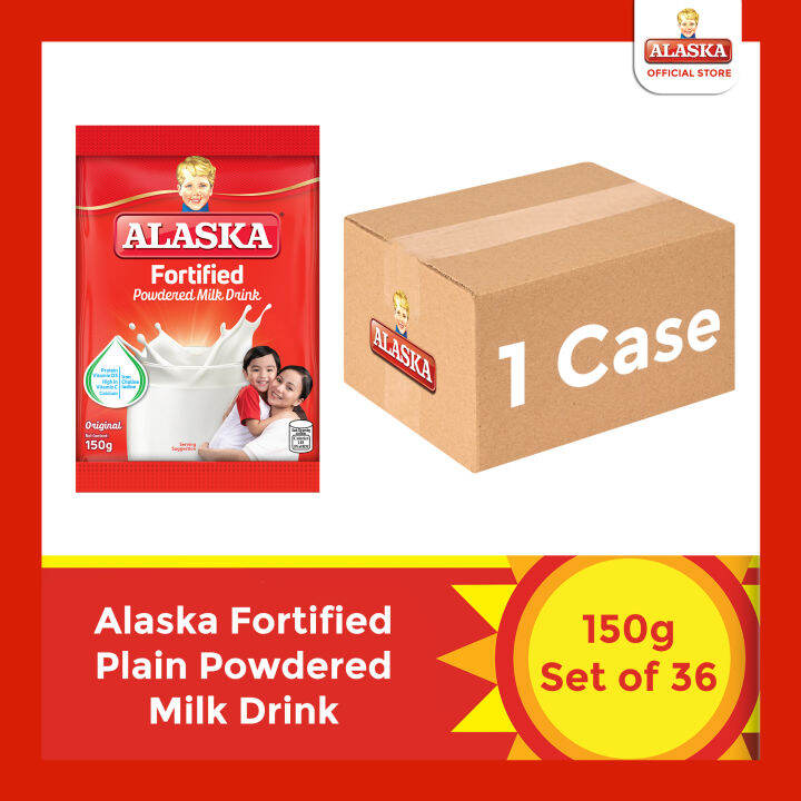 Alaska Fortified Powdered Milk Drink Sachet 150g | Set of 36 (1 Case) | Lazada PH