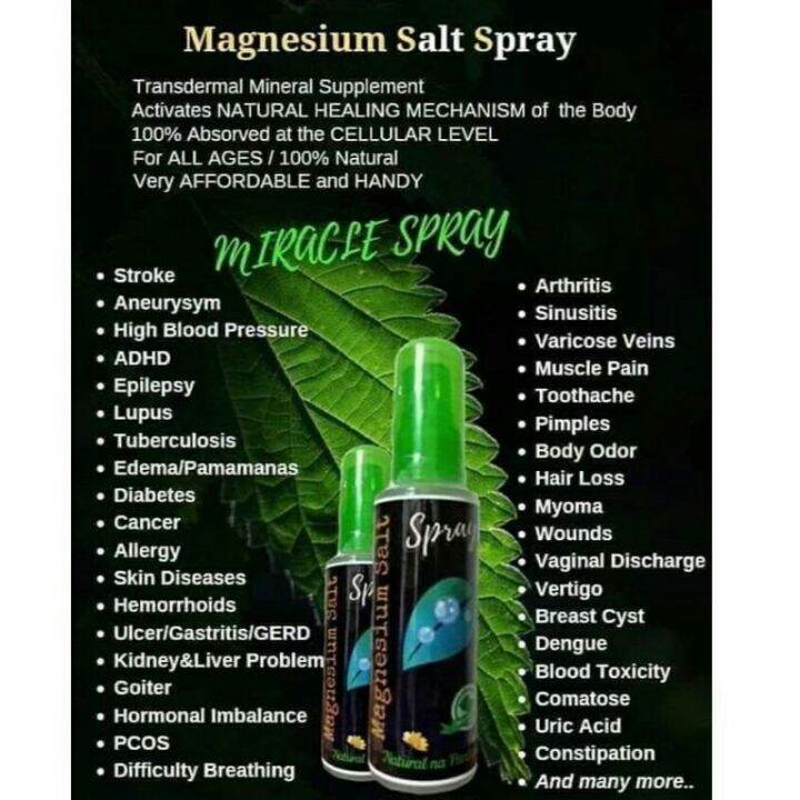 Magnesium Salt Spray 100ml 100 safe all natural and organic healing ...