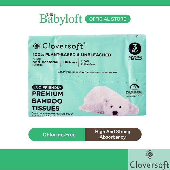Cloversoft 3PLY Compact Bamboo Tissue (100's + 10's) - For Babies & Sensitive Skin | Lazada