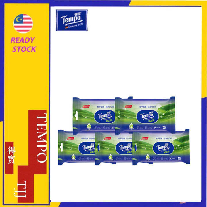 Tempo Aloe Vera Wet Toilet Paper（10pcs*5packs） 得宝芦荟便携式湿厕纸 | Lazada