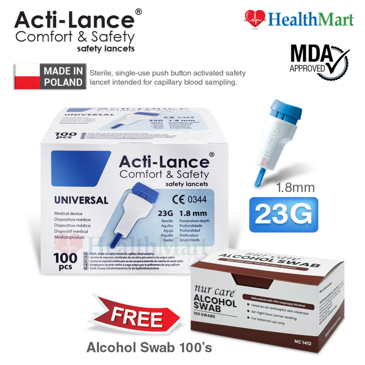 NEW ACTI-LANCE SAFETY LANCET 23G 100PCS FREE ALCOHOL SWAB 100'S | Lazada