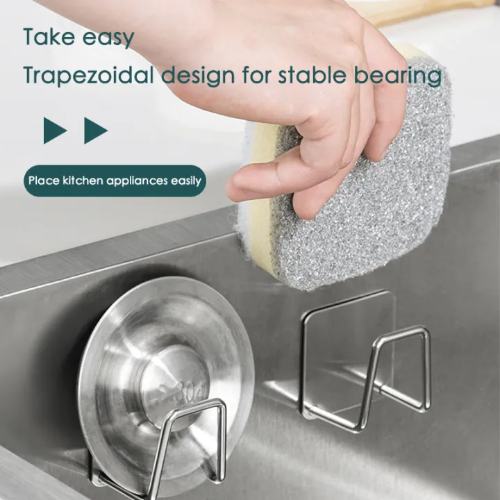 Stainless Steel Hook Sponge Rack Free Punching Kitchen Rag Storage Pool ...