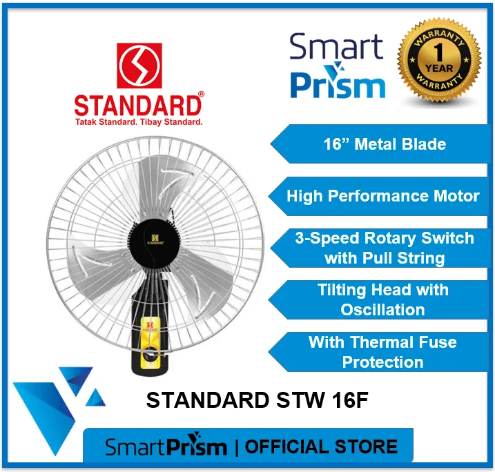 Standard Wall Fan | STW 16F 16 Inches Metal Blade with Rotary Switch, High Performance Motor and ...
