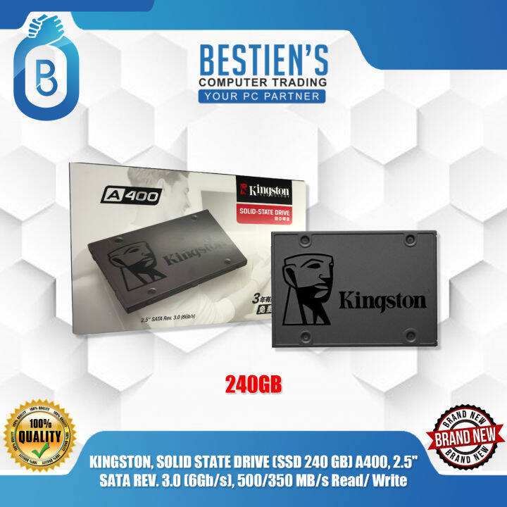 KINGSTON, SOLID STATE DRIVE (SSD 240 GB) A400, 2.5", SATA REV. 3.0 (6Gb/s), 500/350 MB/s Read ...