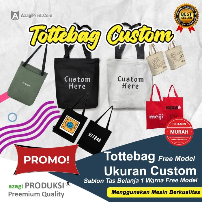 Custom Totebag Ukuran 38x45cm Sablon Tas Belanja 1 Warna Free Model | Lazada Indonesia