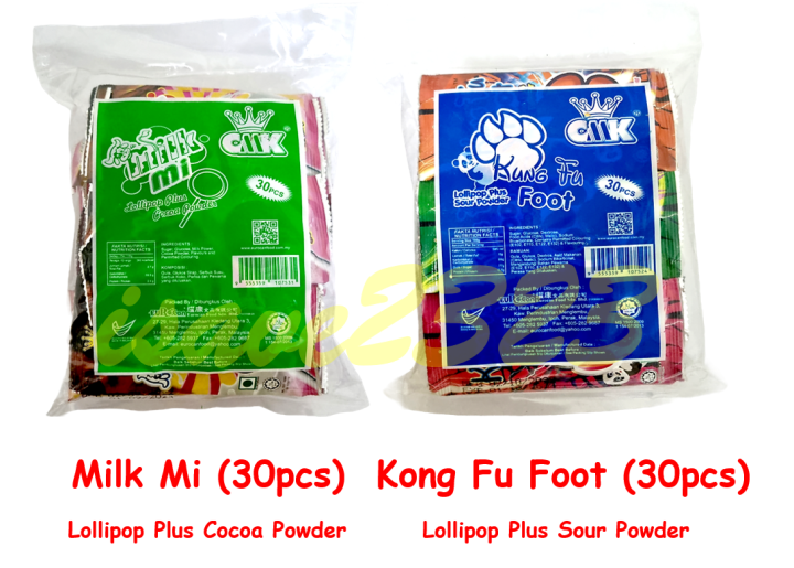 [HALAL] Kung Fu Foot Lollipop Plus Sour Powder (30pcs) & Milk Mi Lollipop Plus Cocoa Powder ...