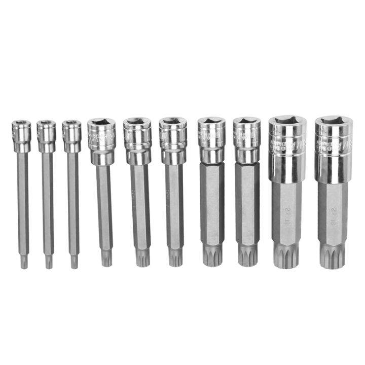 10 Piece 4 inch Spline Tip Bit Socket Set M-Type Universal Sleeve M4 ...