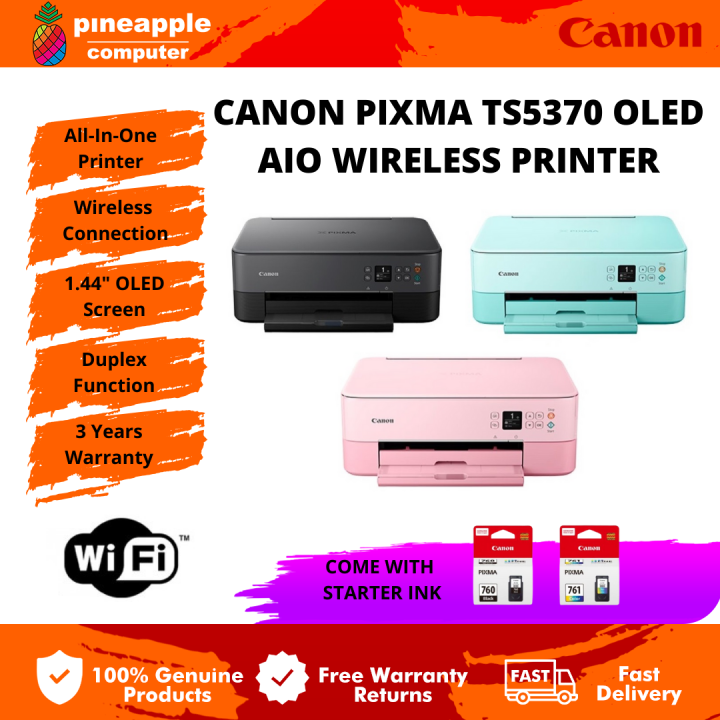 Canon PIXMA TS5370A (Black/ Pink/ Green) Compact Wireless Photo All-In ...