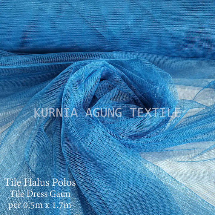 Kain TILE HALUS POLOS per 0,5m x 1.7m Soft Tille Warna Biru Turkis ...