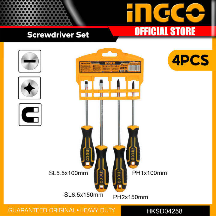 INGCO 4PCS Screwdriver Set Phillip & Slotted Screw Driver Magnetic Tip ...
