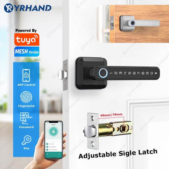 Tuya App BLE Remote Control Smart Locks Tubular Latch Fingerprint Passcode Home Wooden Door Lock ...