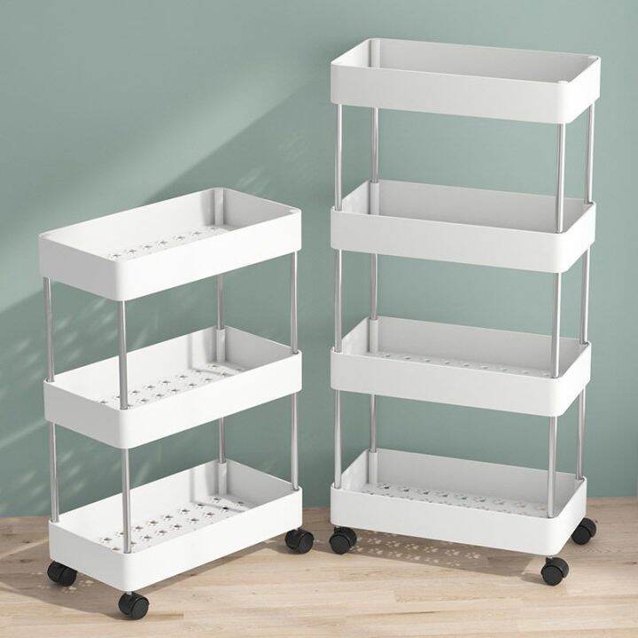 📢Trolly Rack 13.5/22.5 Slim 2/3/4 Layer With Wheels Plastic Movable ...