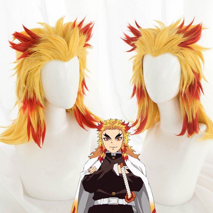 Rengoku Kyoujurou Unshaped Wig Anime Demon Slayer Kyoujurou Rengoku ...