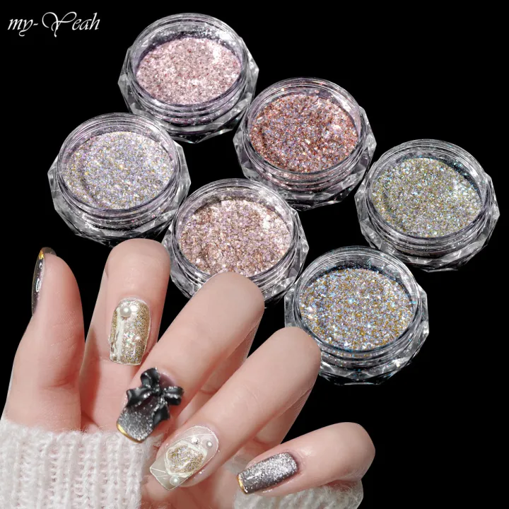 myyeah 6Colors/Set Nail Aurora Crystal Diamond Powder Glitter ...