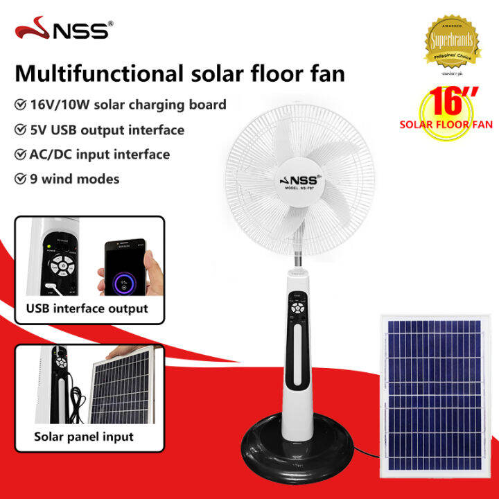 NSS 16 Inch Solar Standing Fan Multifunction Desk Electric Fan Support ...