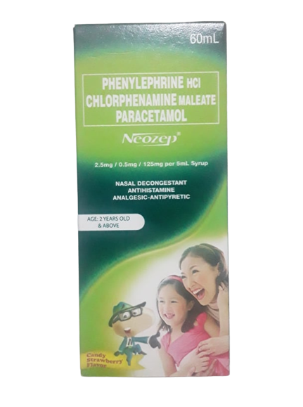 Neozep syrup 60ml, cold solution that has a combination of decongestant ...