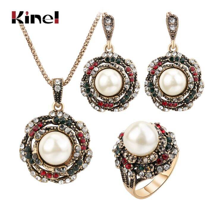 สร้อยคอสำหรับผู้ชาย Kinel ชุดเครื่องประดับไข่มุกเทียมวินเทจ3ชิ้นสำหรับ ...