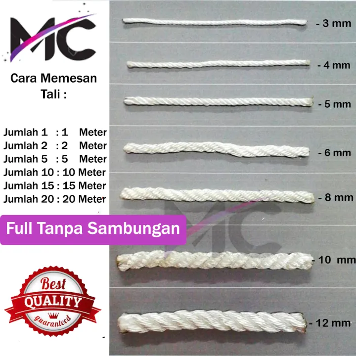 Tali Tambang Nilon 6mm 7mm 8mm Per 10 meter Super Kuat Nylon Rope Kecil ...