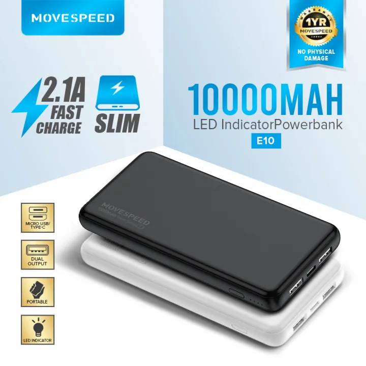 Move Speed E10 Power Bank 10000mAh Thin And Light Micro USB/Type C Dual ...