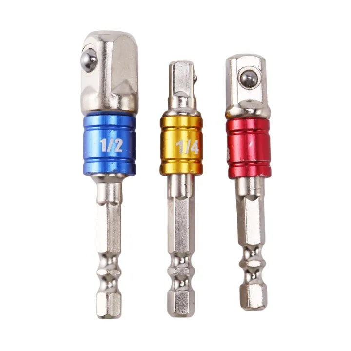 3PCS Socket Adapter Impact Set Hex Shank to 1/4 3/8 1/2 inch Colorful ...