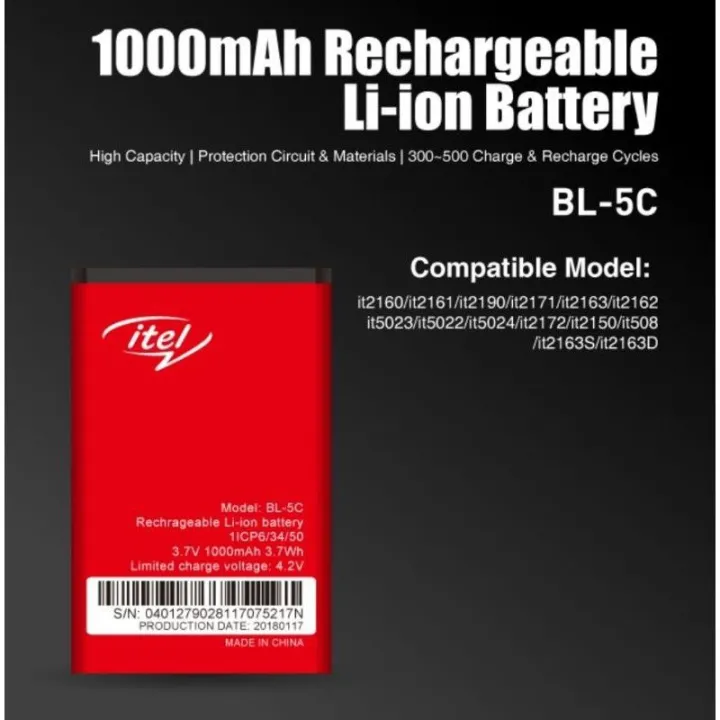ITEL Original Battery BL-5C For 2160/2161/2190/2171/2163/2163D/2163S ...