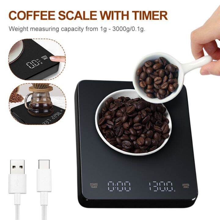 3000G/0.1G Digital Drip Coffee Scale With Timer Food Kitchen Scale USB ...