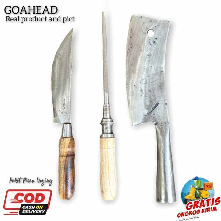 ( TEBAL ) Pisau Daging Cap Buaya 1 Paket Isi 3 - Stik Asah Model Lurus ...