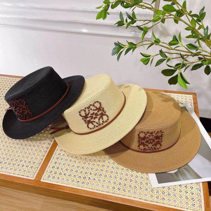 Loewe Luo Ywei หมวกฟางใหม่ขอบใหญ่หมวกทรงแบนฟางสานกันแดดหมวกฟางชายหาด ...