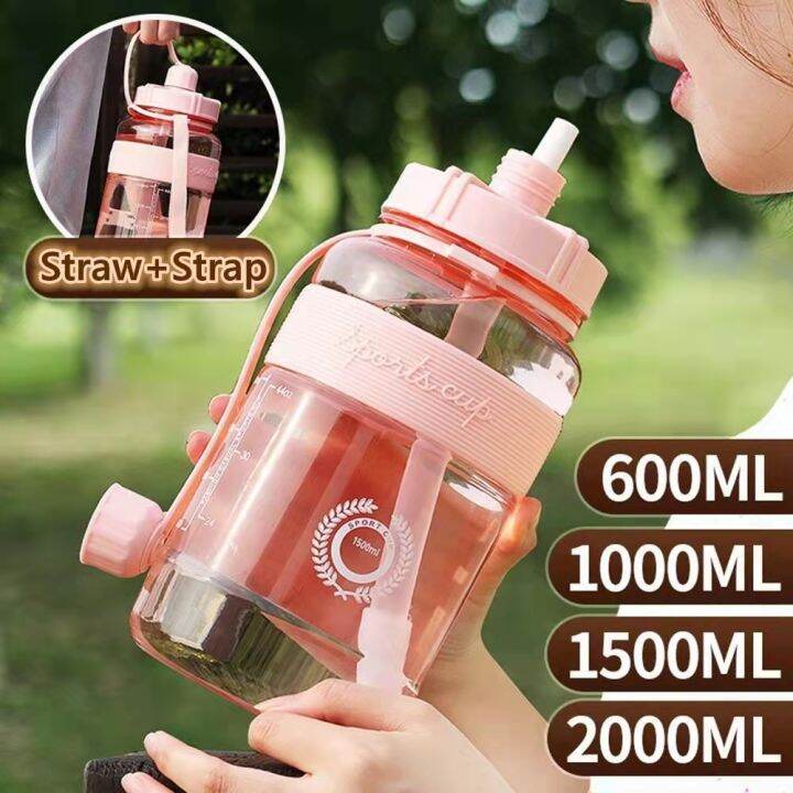 L-012《Free straw and strap》Large Bottle Plastic Tumbler Sport Water bottle Leakproof 600ML 1L 1 ...