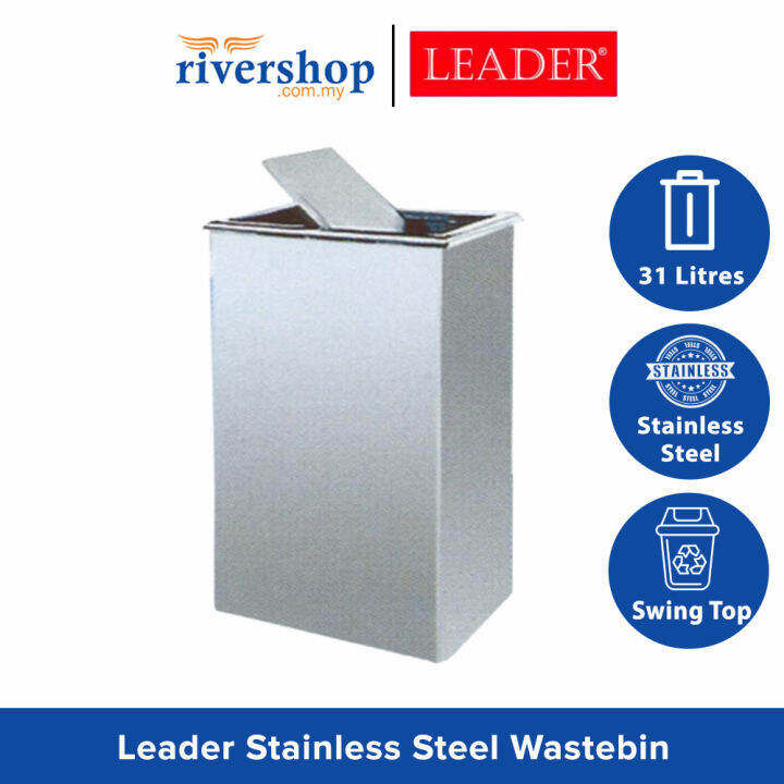 Leader 31Litres Stainless Steel Rectangular Flip Top Bin RFT-018/SS ...