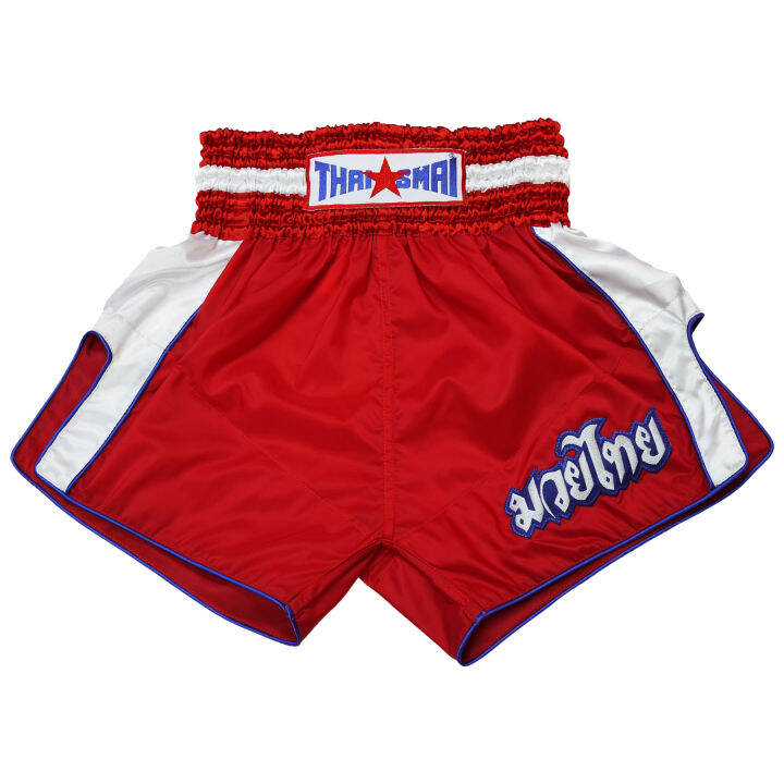Thaismai - W.002 กางเกงมวย กางเกงมวยไทย ชุดต่อสู้ สีแดง/ขาว Thai Boxing ...