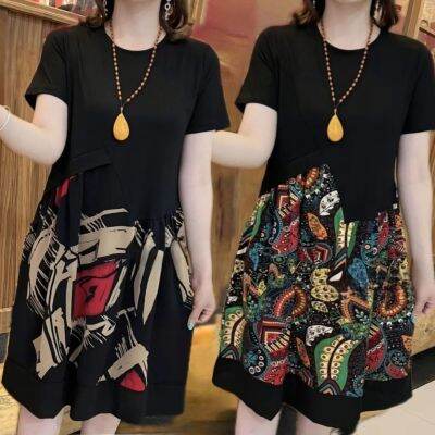 Fake Two-piece Dress for Women's Summer New Floral Print Patchwork ...