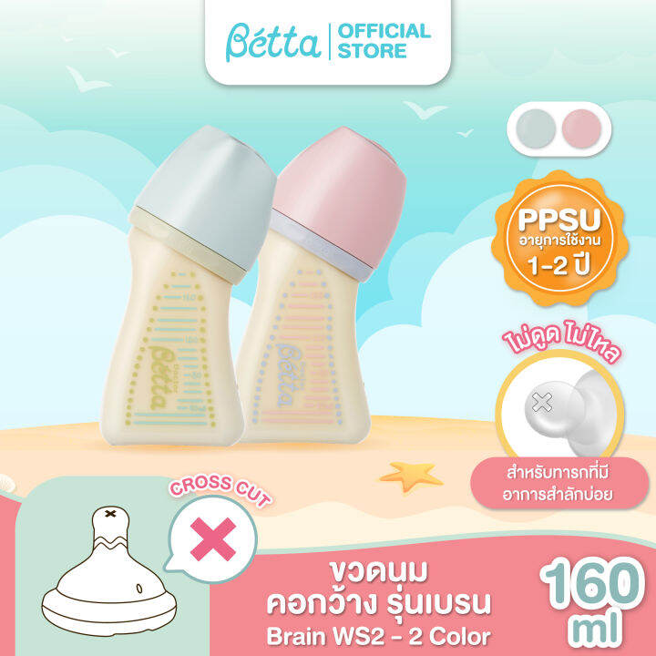 Dr.Betta Baby Bottle Brain WS2 2 Colors 160ml (PPSU) ขวดนมคอกว้าง บรรจุพร้อมจุกนม Brain Cross ...